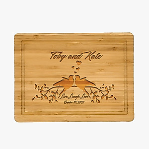Love Bird Branch Tree Names Personalized Bamboo Cutting Board, Custom Couple Names cutting board, Laser engraved Chopping board for Wedding, anniversary, Mother's Day gift