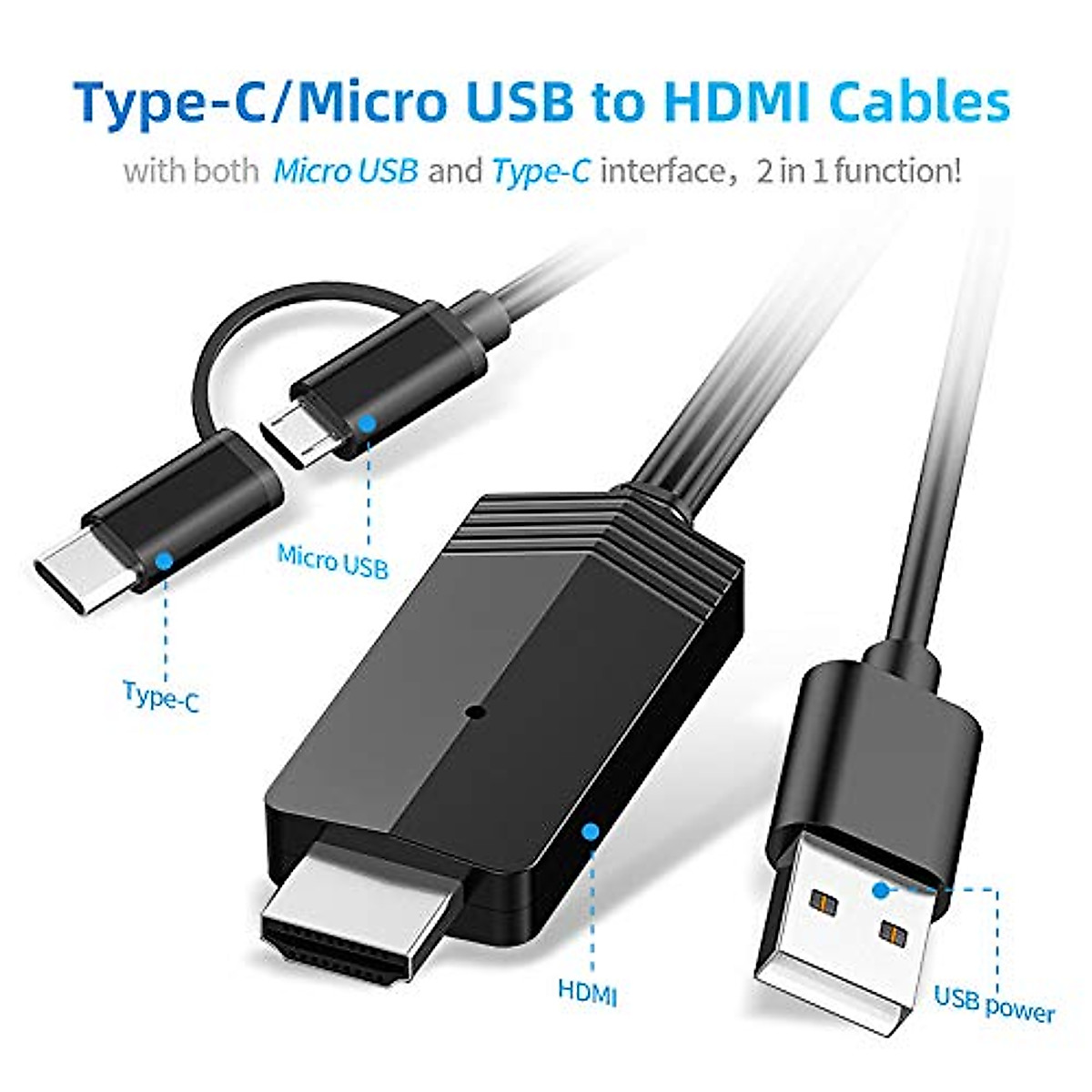 2-in-1 USB-C & Micro USB to HDMI Cable for Android Devices