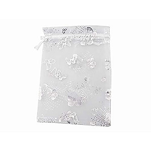 QIANHAILIZZ 5 x 7 Inch White 100 Butterfly Organza Jewelry Gift Pouch Candy Pouch Drawstring Wedding Favor Bags SDHD211301810X