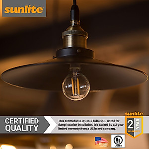Sunlite 40959 LED G16.5 Filament Style Globe Light Bulb, 2.5 Watts (25W Equivalent), 250 lumens, Dimmable, Candelabra Base (E12), UL Listed, 3000K Warm White, 6 Count