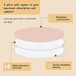 Langsprit Leak-Proof Reusable Bamboo Nursing Pads(14 Pack),Super Absorbent Washable Breast Pads with Laundry Bag (Morandi, Round)