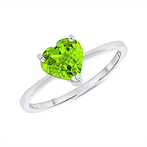 Takar Solid Sterling Silver Solitaire Peridot Ring, Genuine Peridot Heart Shaped Ring, August Birthstone Sterling Silver Rings For Women, Elegant Silver Jewelry Birthday Gift For Her Made In USA.