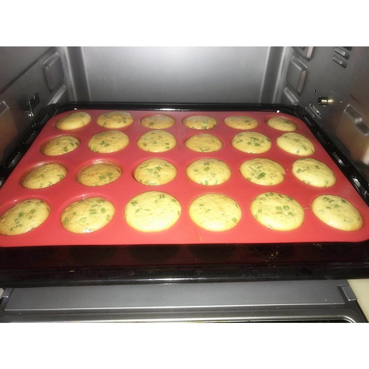 Silicone Mini Cupcake Pan Silicone Molds, 2 Pack Silicone Mini Muffin Pan with 24 Cups Muffin Tin (Red and Blue)