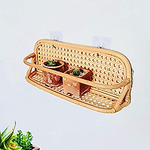Aqur2020 Rattan Wall Shelf, Wall Mounted Floating Shelf Towel Rack Holder for Bedroom, Living Room, Bathroom, Kitchen, Office Decor