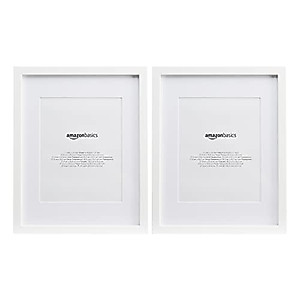 Amazon Basics Photo Picture Frame - 11" x 14" or 8" x 10" with mat, White - Pack of 2