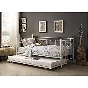 Homelegance Four Posts Elegant Metal Frame Daybed with Trundle Powder, Coated White Finish