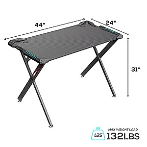 EUREKA ERGONOMIC Gaming Desk with RGB LED Lights, 45 Inch Gamer Desk PC Gaming Computer Desk Gaming Table Workstation W Free Mouse Pad, Controller Stand,Cup Holder and Headphone Hook,Black