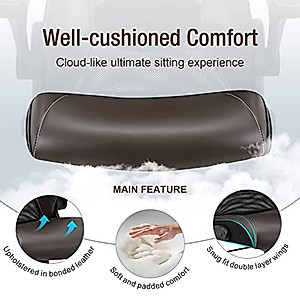 Executive Office Chair, Ergonomic Leather Desk Chair - Widened Adjustable Headrest with Flip-Up Arms, High Back Computer Swivel Task Chair with Lumbar Support for Home Office, Brown (Brown, Large)