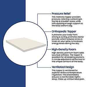 Spring Solution 2-Inch High Density Foam Topper,Adds Comfort to Mattress, Twin Size