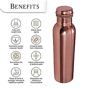 Copper Water Bottle with Lid 34 Oz - Ayurvedic 100% Pure Copper Drinking Vessel, Drink More Water Bottle, Solid Copper Handcrafted Bottle 1000 ml for Home, Office, Hotel, Yoga and Gifting (1 Litre)