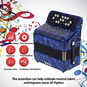 22 Key Diatonic Accordion 8 Bass Professional Button Accordion Instrument for Beginner with Storage Bag(Blue)