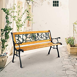 Giantex 50'' Patio Park Garden Bench, Outdoor Furniture Rose Cast Iron Hardwood Frame Porch Loveseat for 2 Person Outdoor Clearance