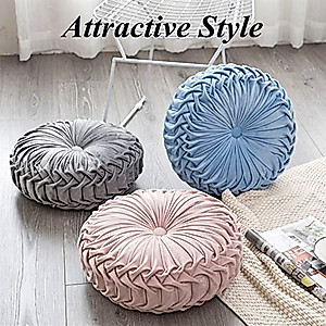Lavvi Round Velvet Seat Cushion Pleated Pumpkin Floor Throw Pillow 15”x15” Soft Decorative for Bed Sofa Couch Car Seat (Brown) 15x15x4 In