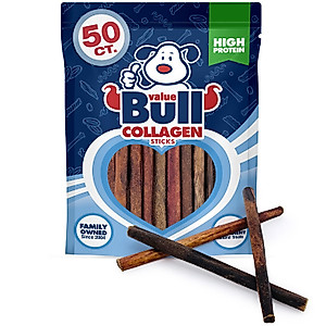ValueBull USA Collagen Sticks, Premium Beef Small Dog Chews, Extra Thin 6 Inch, 50 Count - Natural & Safe, Single Ingredient, Long Lasting, Healthy for HIPS, Joints, Skin & Coat