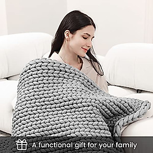 ZonLi Knitted Weighted Blanket 15 pounds (Light Grey, 48''x72''), Cooling Chunky Knit Weighted Blanket Twin Size, Handmade Cozy Home Decor for Sofa Bed