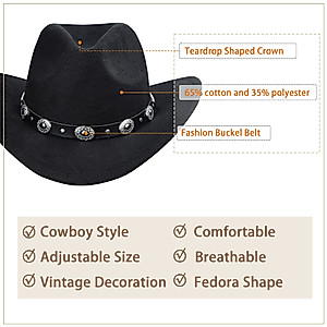 Classic Western-Cowboy-Hat for Women and Men - Wide Brim Roll Up Fedora-Hat Felt Cowboy Cowgirl Hat Fit for M-L (US, Numeric, 7, Black-3)