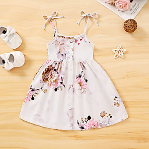 YOUNGER TREE 1-5T Toddler Kids Girls Summer Dress Sling Blue Floral Casual Dress Pattern Girls Party Dress Sleeveless (3-4T, Beige dress)