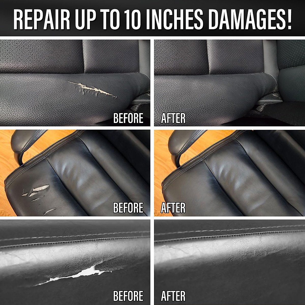 Black Leather Repair Kit for Furniture, Car Seats, Sofa, Jacket and Purse. PU Leather Leather Repair Paint Gel. Repair Tears & Burn Holes. Provide Color Matching Guide & Super Easy Instructions