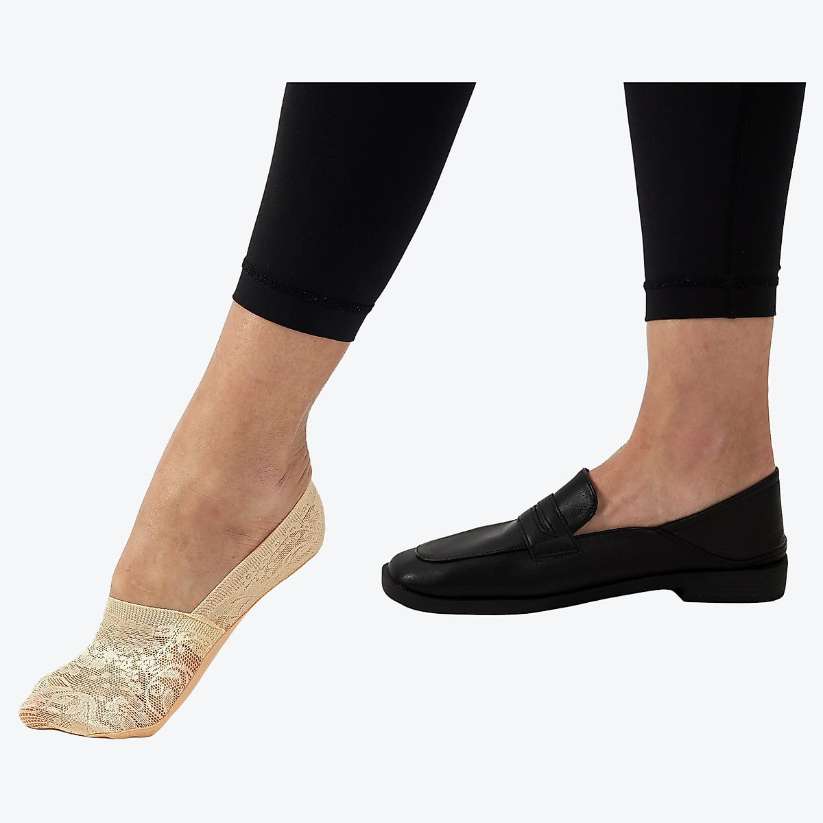 Flammi Women's Lace No Show Liner Socks Non Slip Cotton Bottom 6 Pairs (2Beige,Black,Grey)