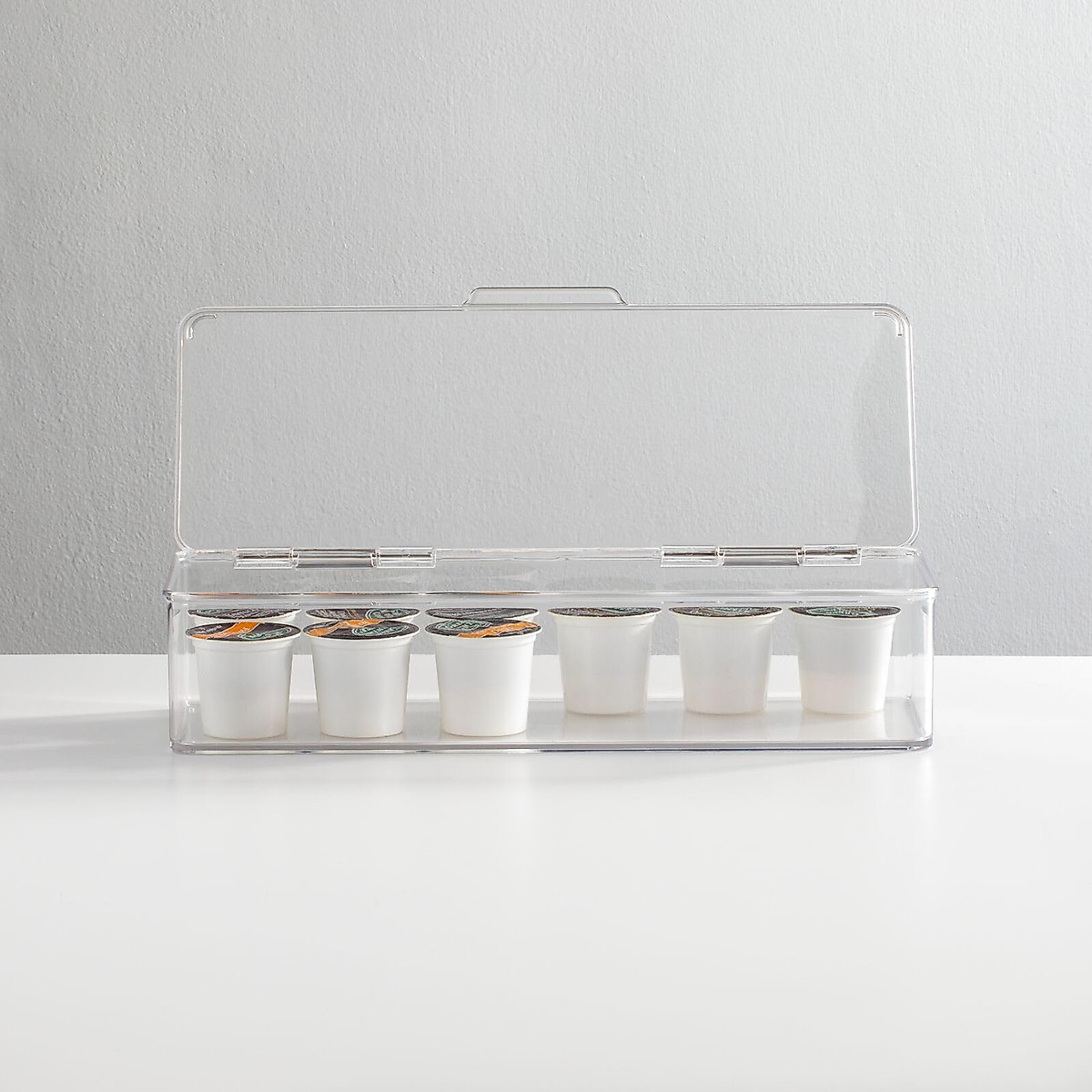 mDesign Long Plastic Kitchen Pantry/Fridge Storage Organizer Box Containers with Hinge Lid for Shelves or Cabinets, Holds Food, Snacks, Seasoning, Condiments, Flatware, Utensils, Clear