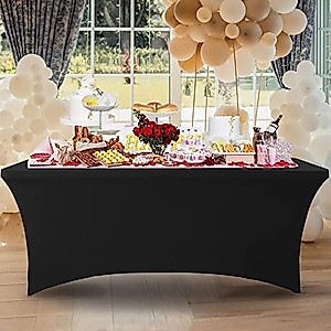 Nobed HHT 4 Packs Black Spandex Table Cloth for 6 Foot Rectangle Folding Tables, Wrinkles-Free Stretchable Black Spandex Table Covers for Party Birthday Picnic Receiption Event Displays