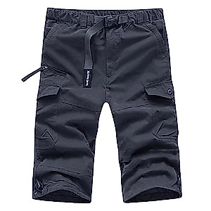 Mens Elastic Shorts with Pockets Big and Tall Cargo Shorts Elastic Waistband Tooling Shorts Multi Pockets Casual Stylish Solid Shorts 6" Inseam Linen Shorts for Men Gray 2X