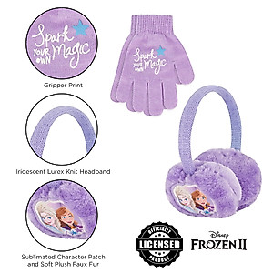 Disney Girls' Winter Hat, Earmuffs and Kids Gloves Set, Frozen for Ages, Age 4-7