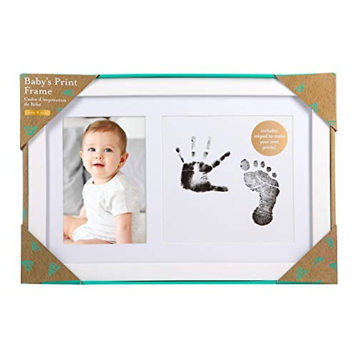 Kate & Milo Baby’s Print Photo Frame and Ink Kit, Newborn Hand and Footprint Ink Kit, White
