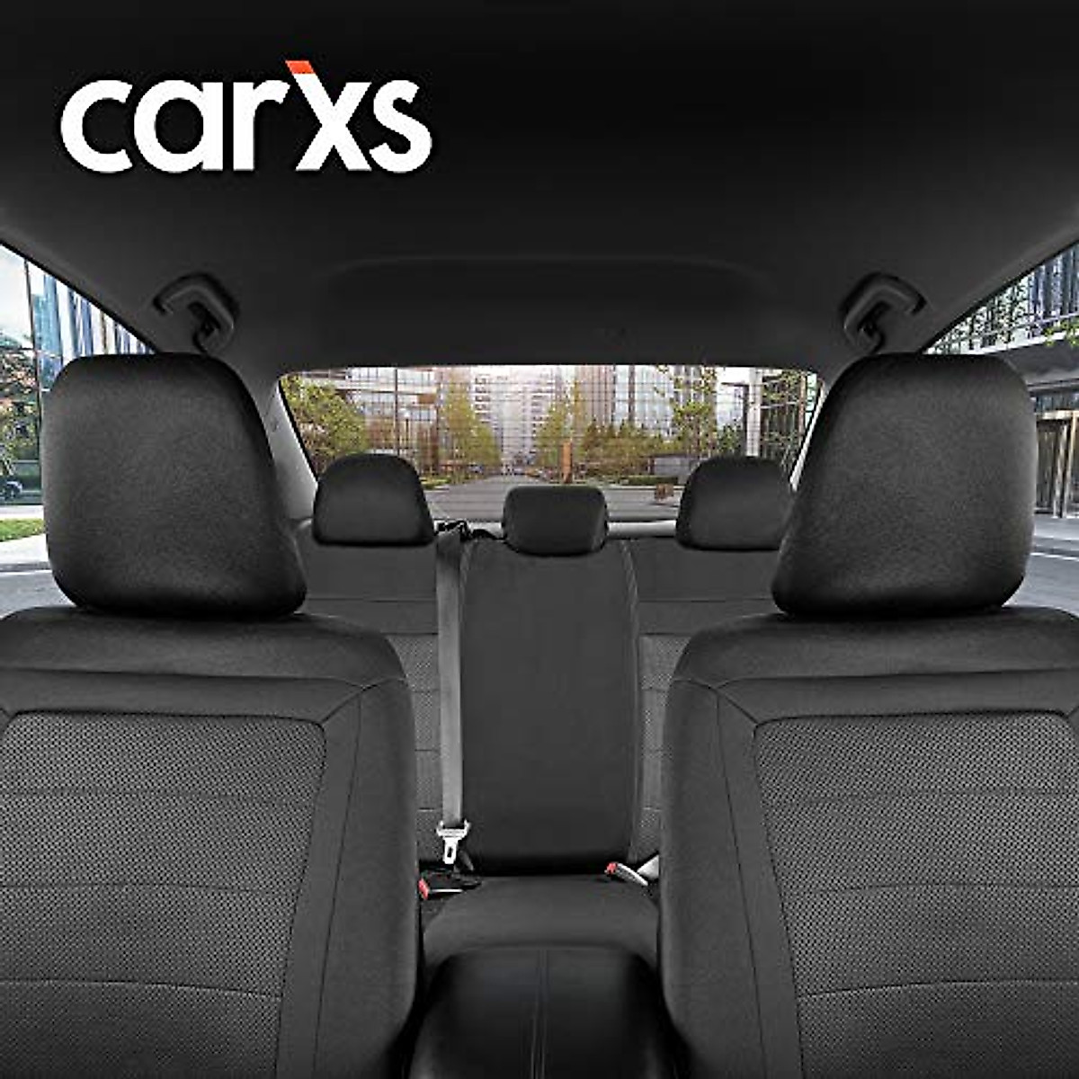 carXS FreshMesh Car Seat Covers Full Set with Black Accent – Mesh Front Seat Covers with Split Bench Back Seat Protector, Interior Covers for Auto Truck Van SUV
