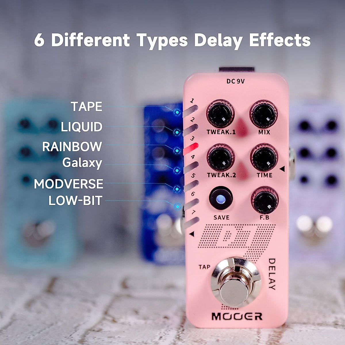 MOOER D7 Delay Guitar Pedal with 6 Different Delay Tape And 150s Looper Recording, Multi Asjustable Function, Surpport Tap Tempo, Trail On/Off, Storable Presets