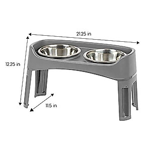 IRIS USA Large Elevated Pet Feeder with Attachable Legs and 2 Stainless Steel Bowls, For Small to Large Dogs Cats with 2 Quart Bowls and 12"H Legs Raised Pet Feeding Station, Dark Gray