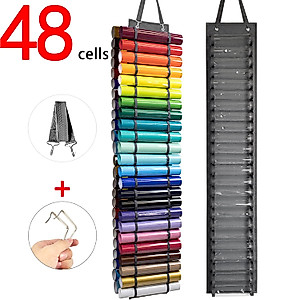 Vinyl Roll Holder - 48 Compartments Vinyl Storage Organizer Pockets Storage, Wall Mount Over The Door Vinyl Roll Storage Rack Vinyl Carrying Holder Bag Gift Wrap Organizer for Craft