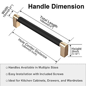 CILEYTION 10 Pack Black and Gold Door Handles, 5 Inch Hole Centers Gold Cabinet Handles, Gold Dresser Handles and Kitchen Cabinet Hardware