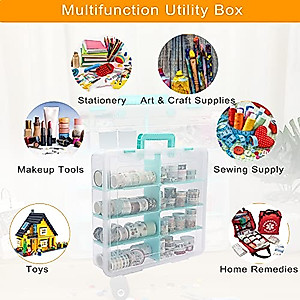 BTSKY Clear Plastic Dividing Storage Box with 8 Compartments Adjustable Storage Bin with Lid Portable Craft Storage Container Multipurpose Sewing Box Art Supply Organizer, 15.1x13.9x3.5 Inches