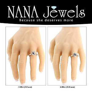 NANA Jewels Silver 10.00mm (4.00ct) Round Cut Zirconia Lucita Solitaire Engagement Ring-Platinum Plated-Size 7