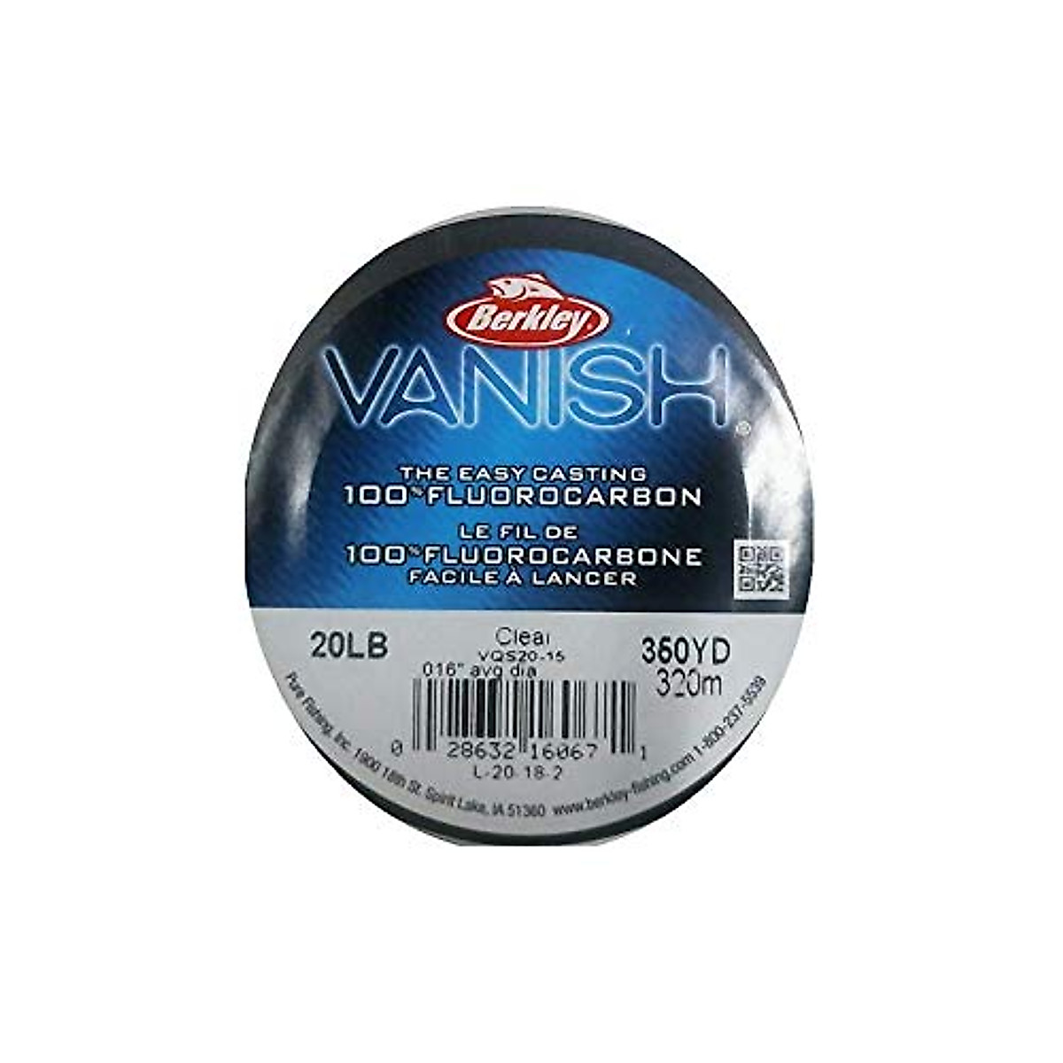 Berkley Vanish®, Clear, 40lb | 18.1kg, 2000yd | 1828m Fluorocarbon Fishing Line, Suitable for Saltwater and Freshwater Environments