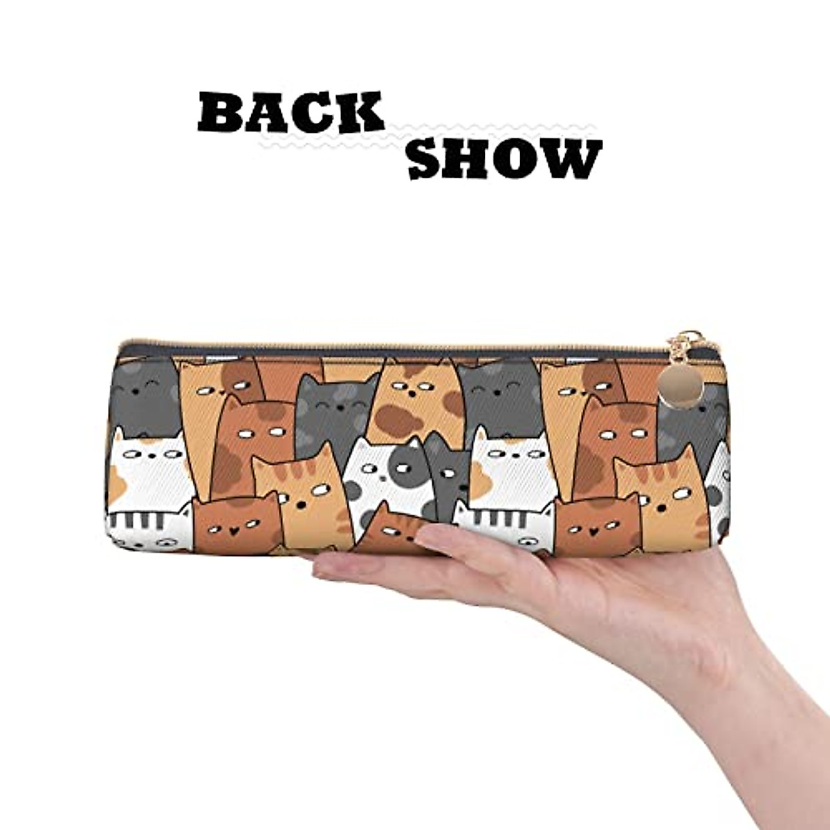 Triangle Leather Pencil Case With Zipper Cute Cats Pencil Bag Makeup Cosmetic Pouch For Girls Boys School Work Office