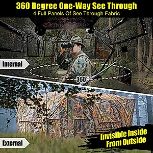 66FIT Hunting Blind 360 Degree See Through 2-3 Person Portable Pop Up Deer Blind for Hunting with Sliding Windows & Carrying Bag Ground Blind for Deer Hunting Turkey Hunting