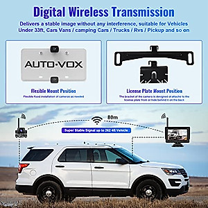 Wireless Backup Camera for Trucks Car Pickup Camper Van, 4.3 Inch IPS Monitor, HD 1080 Digital License Plate Rear View Camera Night Vision Waterproof Image Flip Grid Lines ON/Off