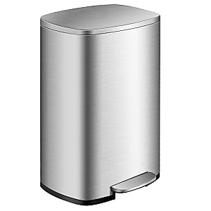 Goplus 13.2 Gallon/ 50 L Kitchen Trash Can, Anti-Fingerprint Touchless Waste Bin with Soft-Closing & Stay Open, Step-On Stainless Steel Garbage Can for Living Room Home Office