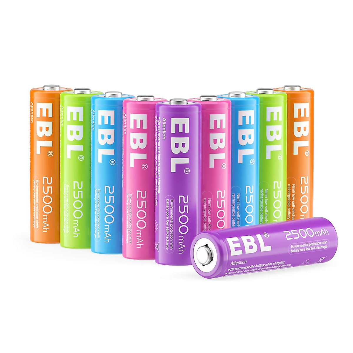 EBL 8-Bay Battery Charger with AA Rechargeable Batteries 2500mAh (10 Pack- 5 Color in One Box)