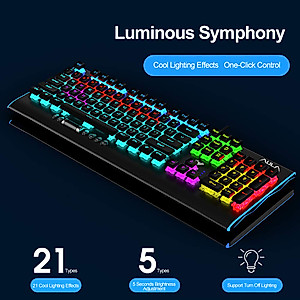 AULA F2099 Low Profile Mechanical Gaming Keyboard, with Blue Switches, Media Knob, RGB Backlight, Ultra-Thin Keycaps, 104-Keys Anti-Ghosting Programmable USB Wired Computer Keyboards
