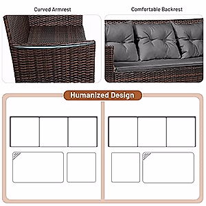 RELAX4LIFE 3 Pieces Patio Furniture Sectional Set, Rattan Wicker Conversation Set W/ 5 Cozy Seat & Back Cushions, Tempered Glass Coffee Table for Poolside, Balcony, Backyard Outdoor Furniture (Gray)