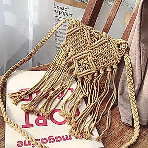 Nice Pies Women's Beach Straw Handbag Woven Tote Fishing Net Beach Bag Large Capacity Mesh Rope Combination Handbag (Khaki)
