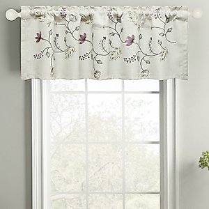 Leeva Purple Floral Valance for Windows Bedroom, Embroidery Blossoms Faux Linen Light Filtering Valances for Cafe Bathroom, 52 x 18, Rod Pocket