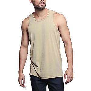 Men's Basic Essential Straight Hem Long Length Tank Top TT60-PL - Khaki - Medium - H11A