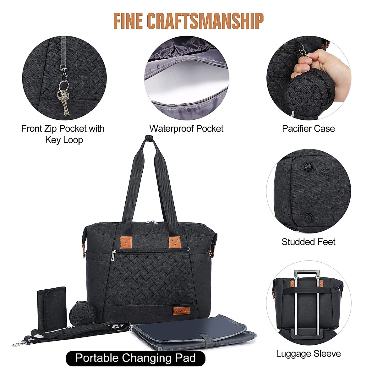 LOVEVOOK Diaper Bag Tote, Large Baby Tote Bag, Travel Diaper Tote for Mom and Dad with Changing Pad and First Aid Bag, Dark Gray