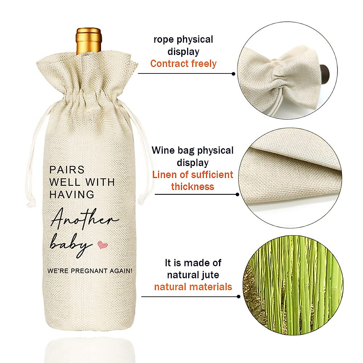 Socive Baby Announcement Wine Bag, Pregnancy Announcement, Gift for Grandparents, Aunt and Uncle - Pairs Well With Having Another Baby,We Are Pregnant Again(5SW19103)