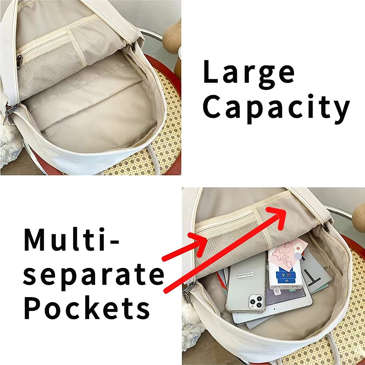 Lovely Accessories School Bag Kawaii Aesthetic Cute Back to School Backpack for Girls and Boys in 5 Colors (Black)