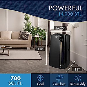 DeLonghi Portable Air Conditioner 14,000 BTU,cool extra large rooms up to 700 sqft,remote,energy saving mode,extremely quiet,dehumidifier,fan,programmable,window venting kit,AC Unit for room,EX390LVYN